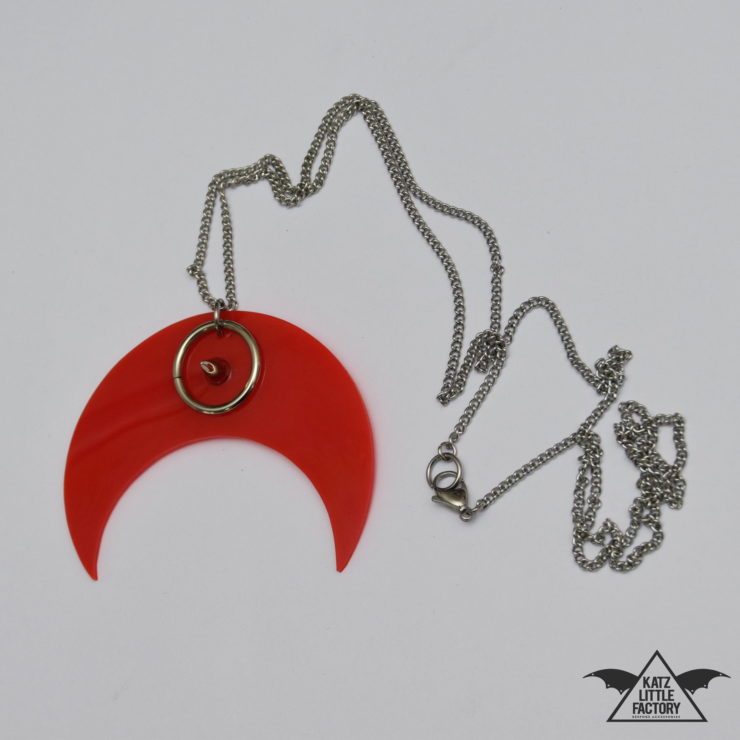 LUNA - Red Crescent Chain Pendant Necklace - Etsy UK