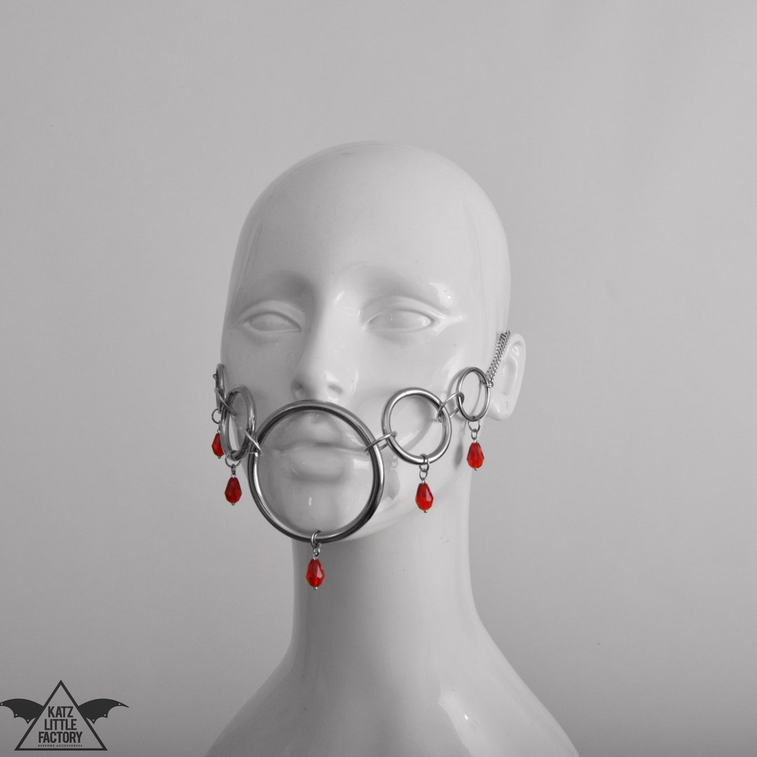 DRIBBLE - Metal Ring Chain Mask With Red Crystal Droplets - Etsy