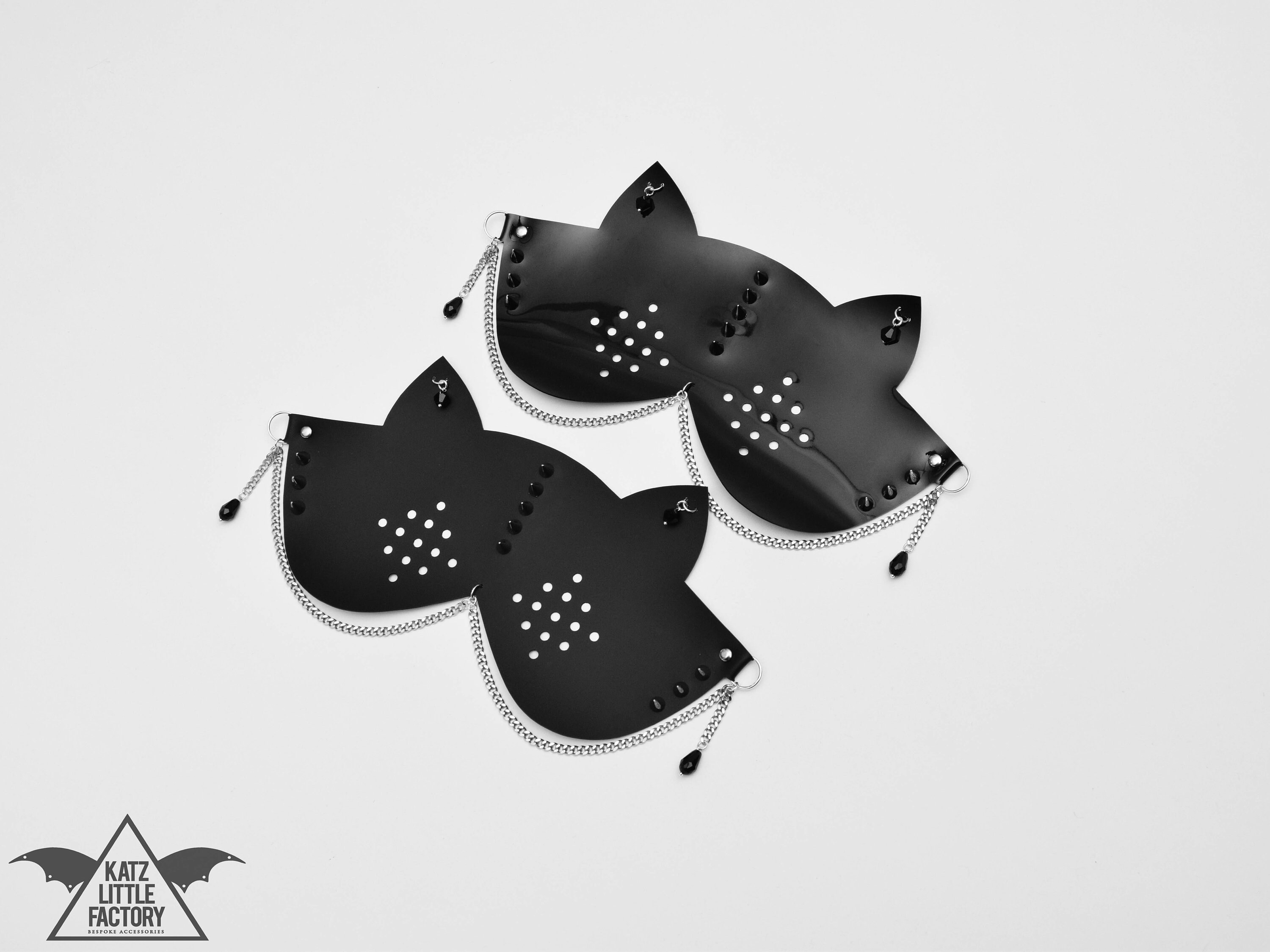 FantoMasque Blind Kitty Mask Glossy Black PVC Cat Mask | Etsy