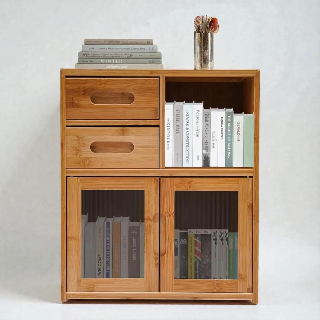 Bamboo Kitchen Pantry Cabinet, Bread Box for Countertop With 2 Drawers ...