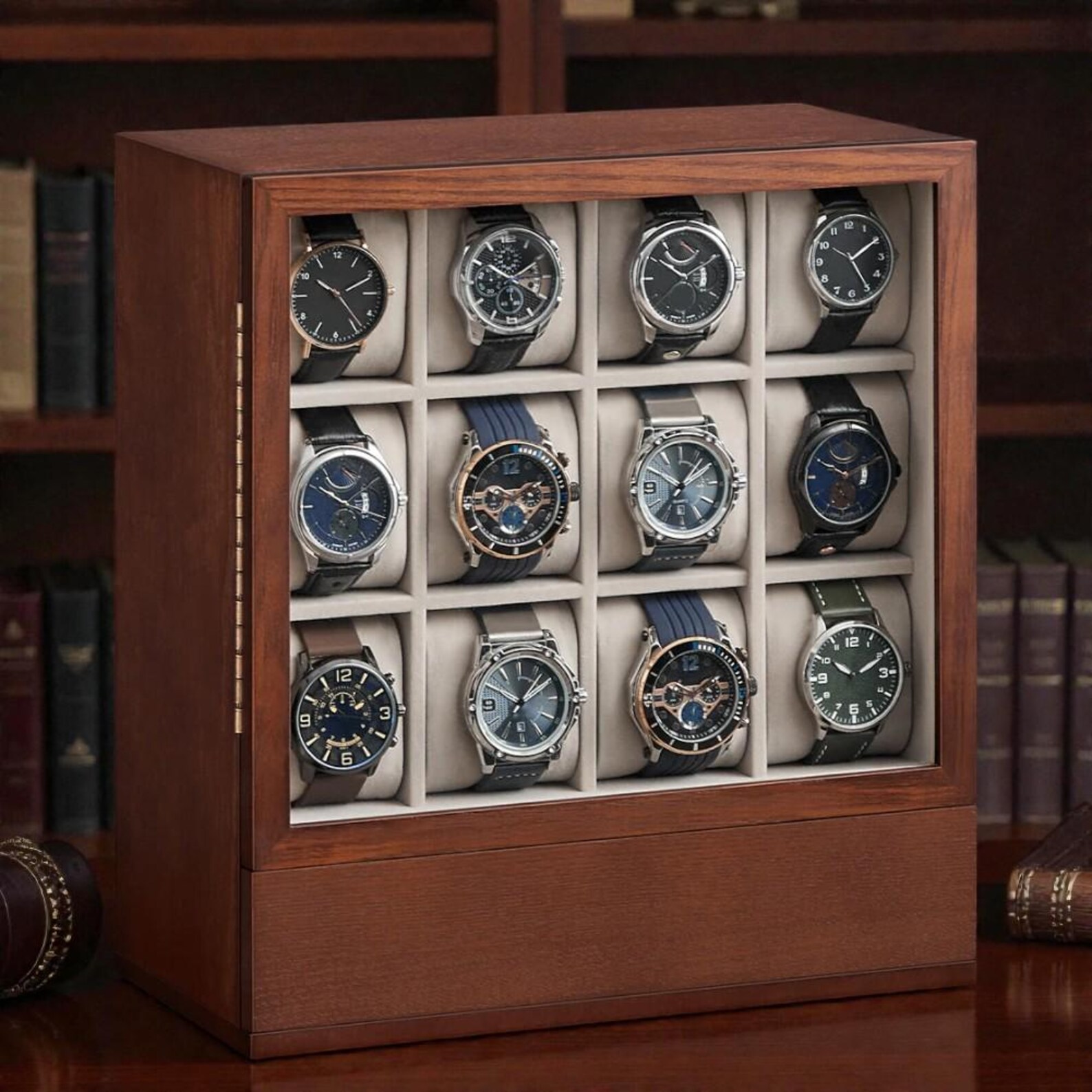 12-slot Wooden Watch Box Display Case, Vertical Cabinet With Acrylic ...