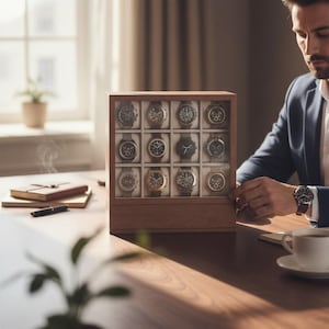 12-slot Wooden Watch Box Display Case, Vertical Cabinet With Acrylic ...