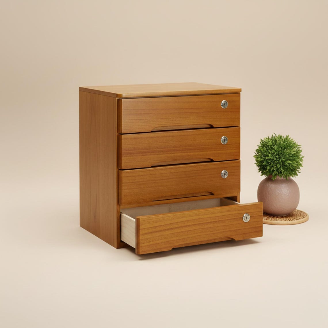 Wood Desktop Storage Cabinet With Lock, 4 Drawer Desk Organizer, Office ...