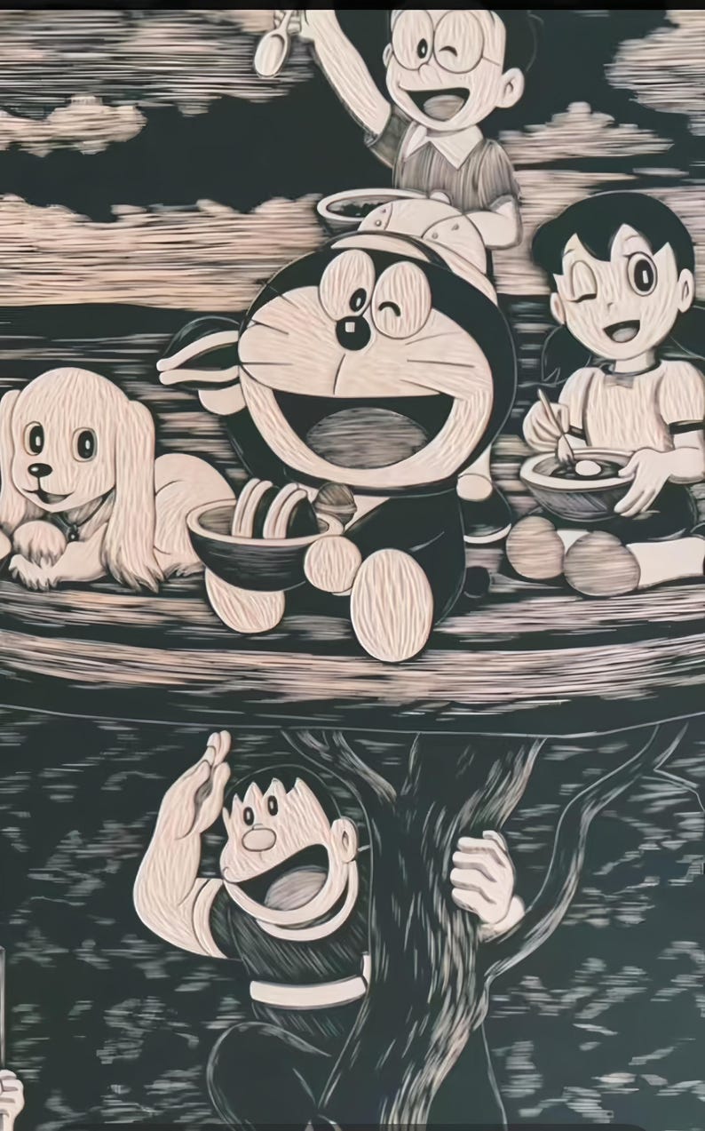 Doraemon Inspired Woodblock Print | Japanese Anime Style Art | Handmade ...