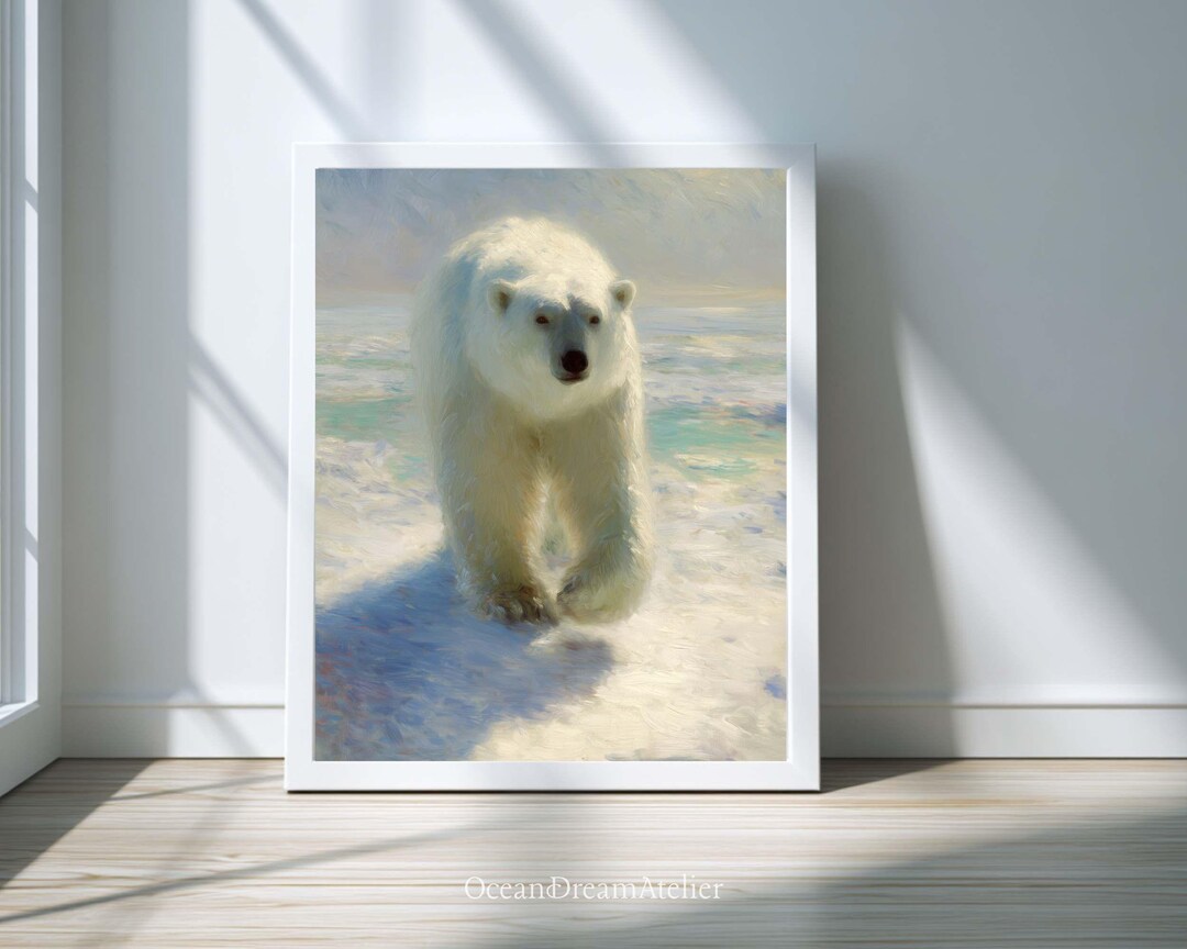 Polar Bear Winter Painting, Arctic Wildlife Wall Art Printable, Snowy ...