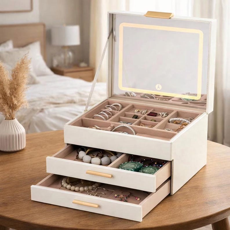 Luxury Jewelry Box With 360 Rotating & LED Mirror Options - Etsy