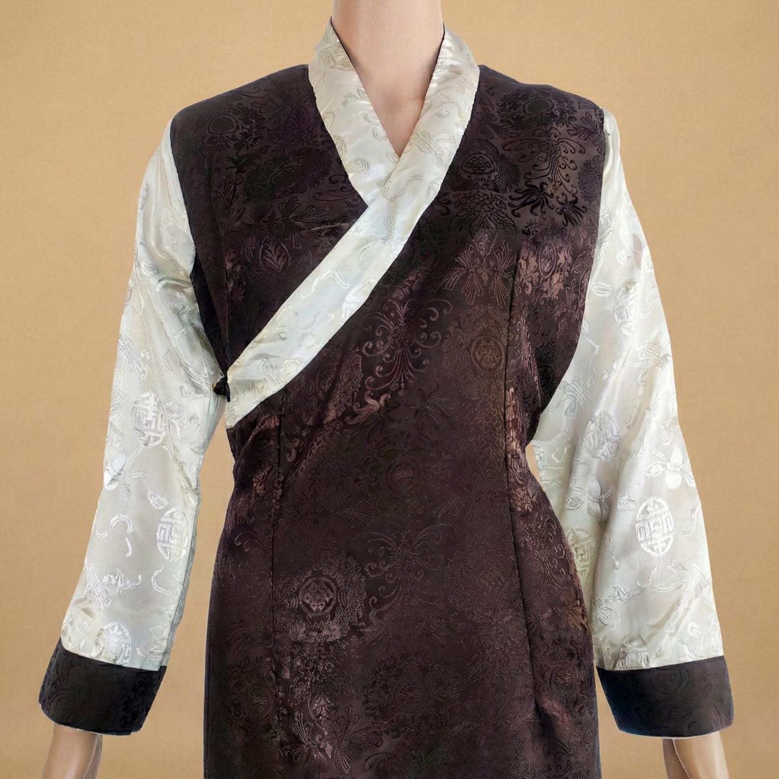 Brown One Piece Bakhu With Attached Wonju | Tibetan Chuba Dress Women ...
