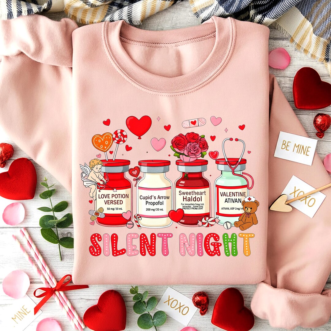 Silent Night Nurse Valentine Sweatshirt , Valentine Silent Night ICU ...