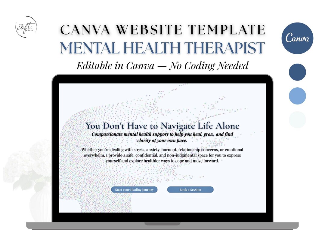 Canva Website Template for Mental Health Therapist | Soft Sky & Cloud ...