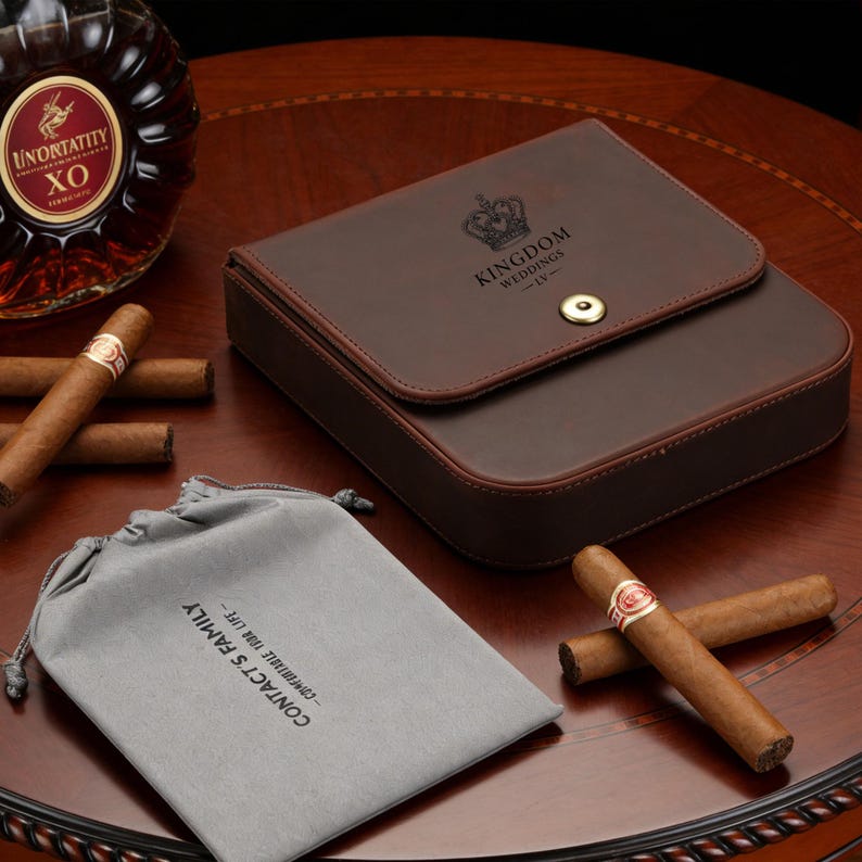 Personalized Leather Cigar Case – Custom Travel Humidor Box, 4 Cigar ...