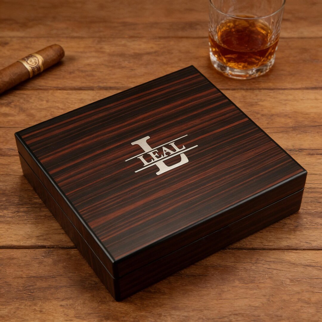 Personalized Wooden Cigar Box, Custom Monogram Engraved Cigar Holder ...