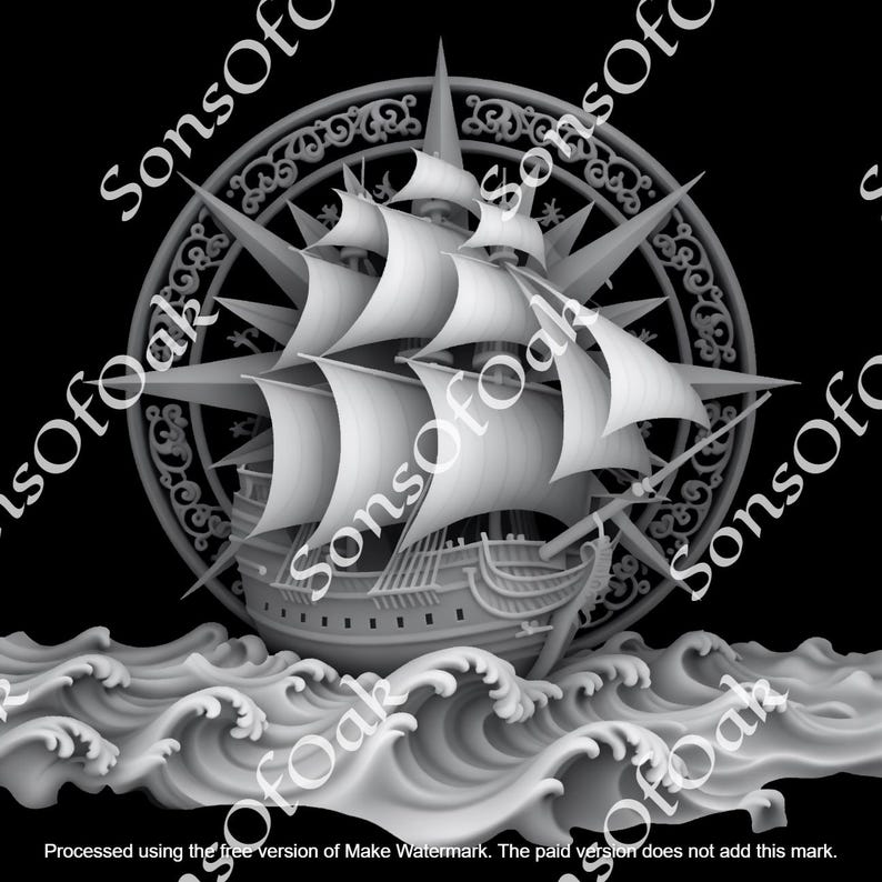 Tall Ship Compass Rose CNC Detailed Nautical Bas-relief Wood Carving ...