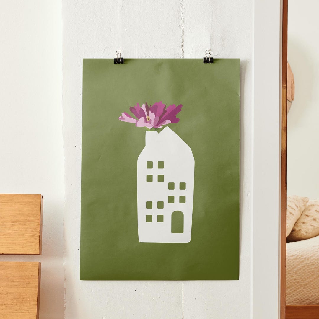 Little Flower House in Green Poster (digital Download), Colourful ...