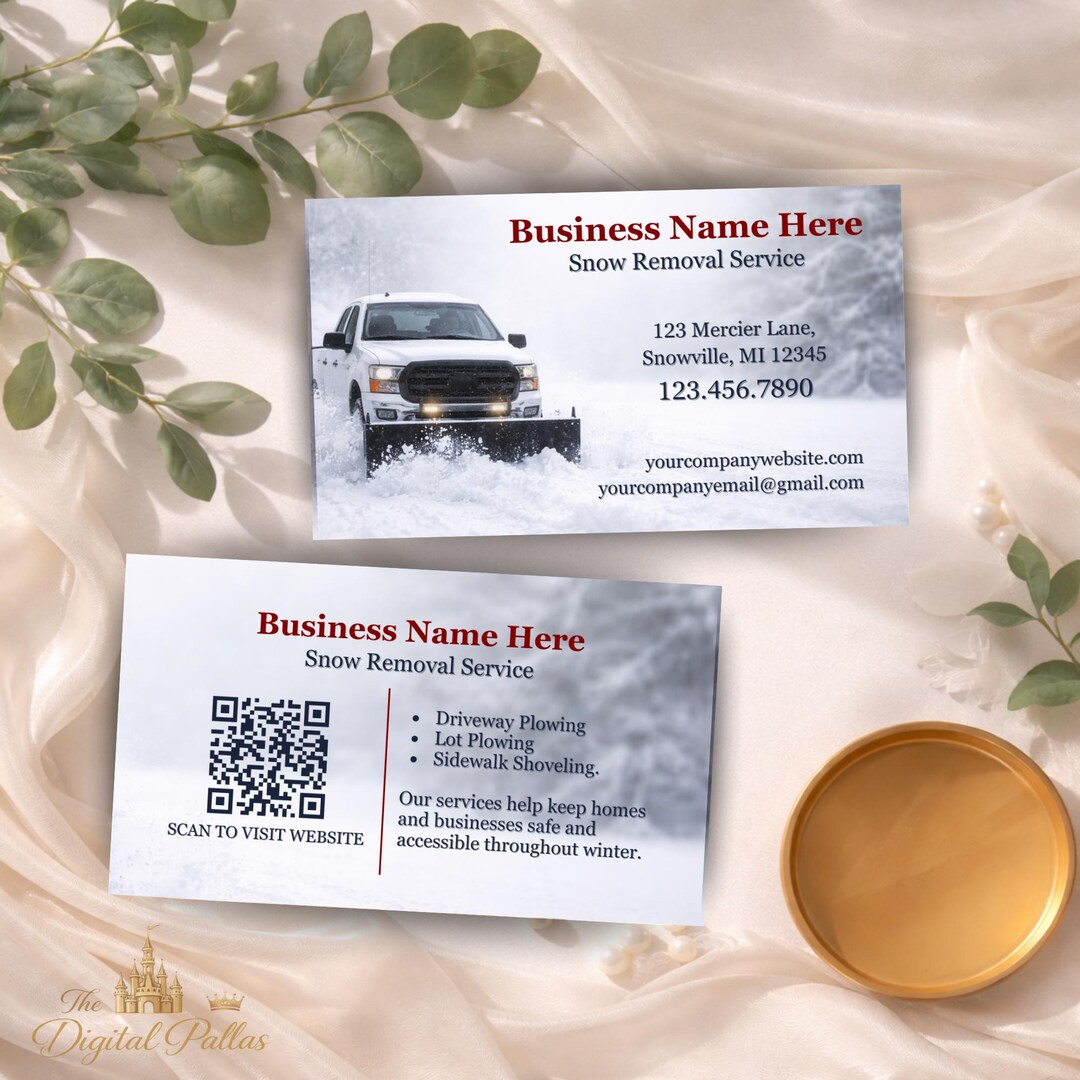 Editable Snow Removal Business Card Template | Canva Winter Service ...