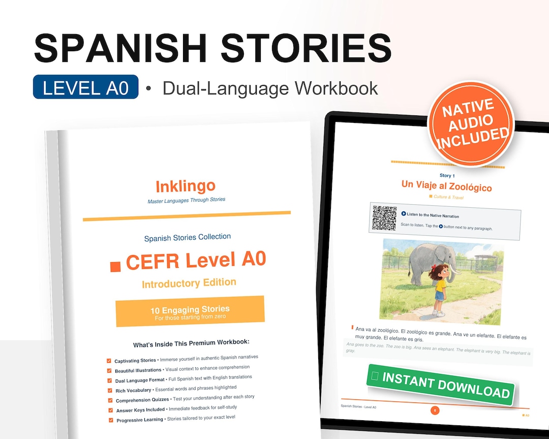 Beginner Spanish Short Stories Workbook | Level A0, Native Audio (PDF ...