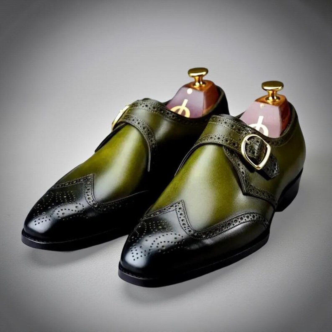 Handmade Men Green Brogue Dress Shoes, Formal Office Leather Shoes for ...