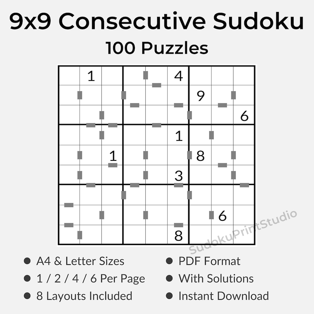 100 Printable 9x9 Consecutive Sudoku Puzzles | Easy to Hard | A4 ...