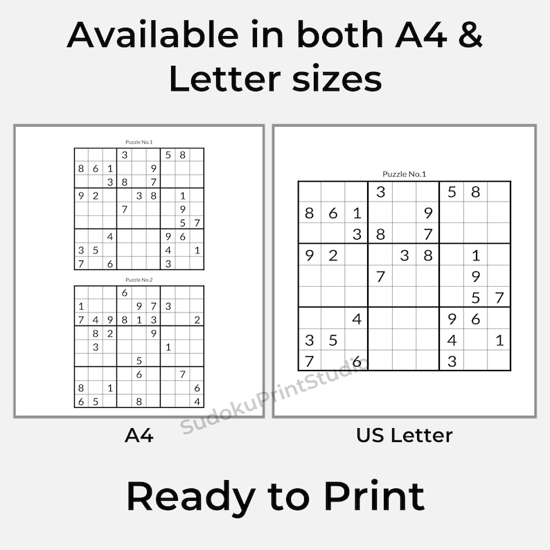 300 Printable 9x9 Sudoku Puzzles – 100 Easy, 100 Medium, 100 Hard ...