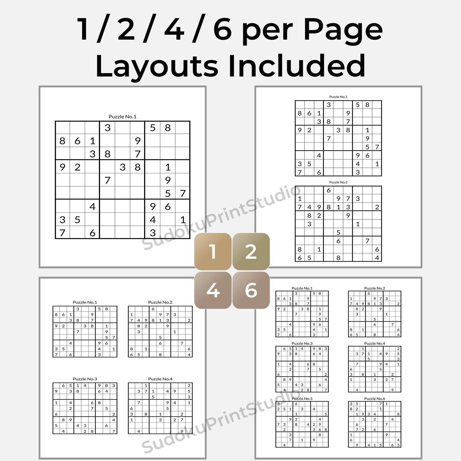 300 Printable 9x9 Sudoku Puzzles – 100 Easy, 100 Medium, 100 Hard ...