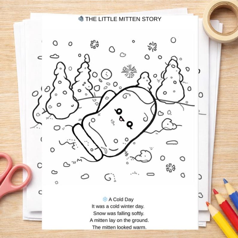 The Little Mitten Story Coloring Book for Kids | Winter Tale Coloring ...