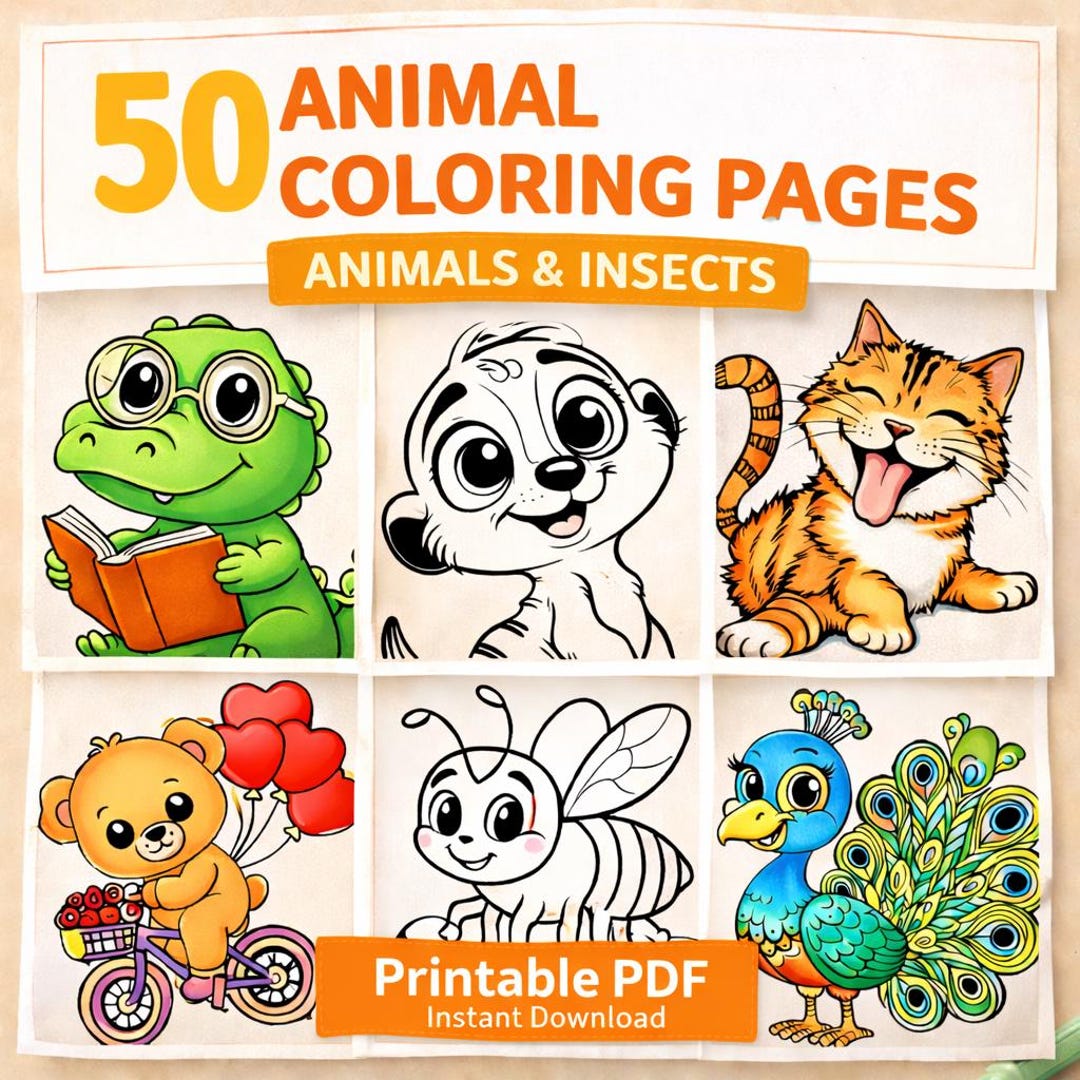 Animal & Insect Coloring Pages | 50 Printable Coloring Book for Kids ...