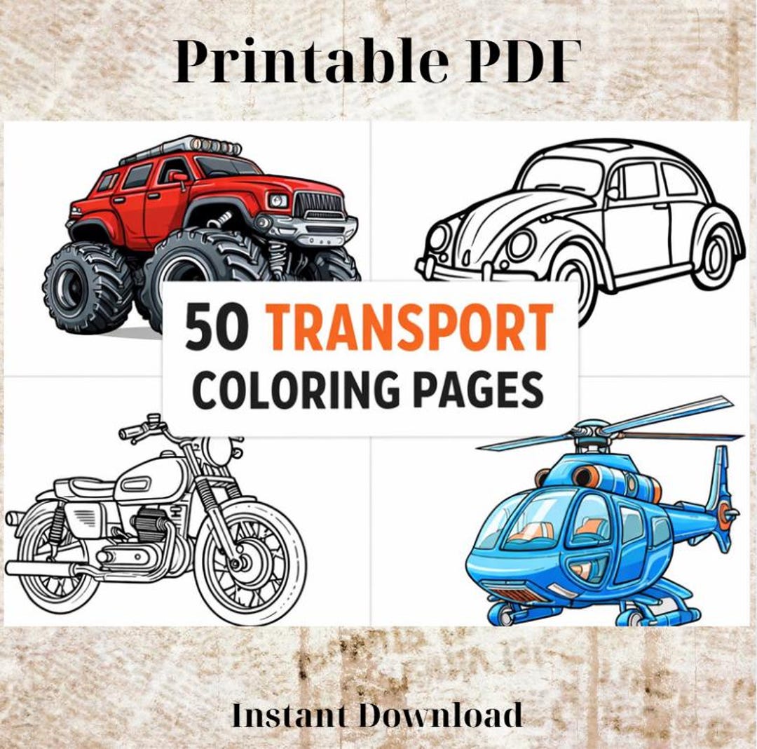 50 Transport Coloring Pages Printable Pdf|cars Trucks Helicopter ...