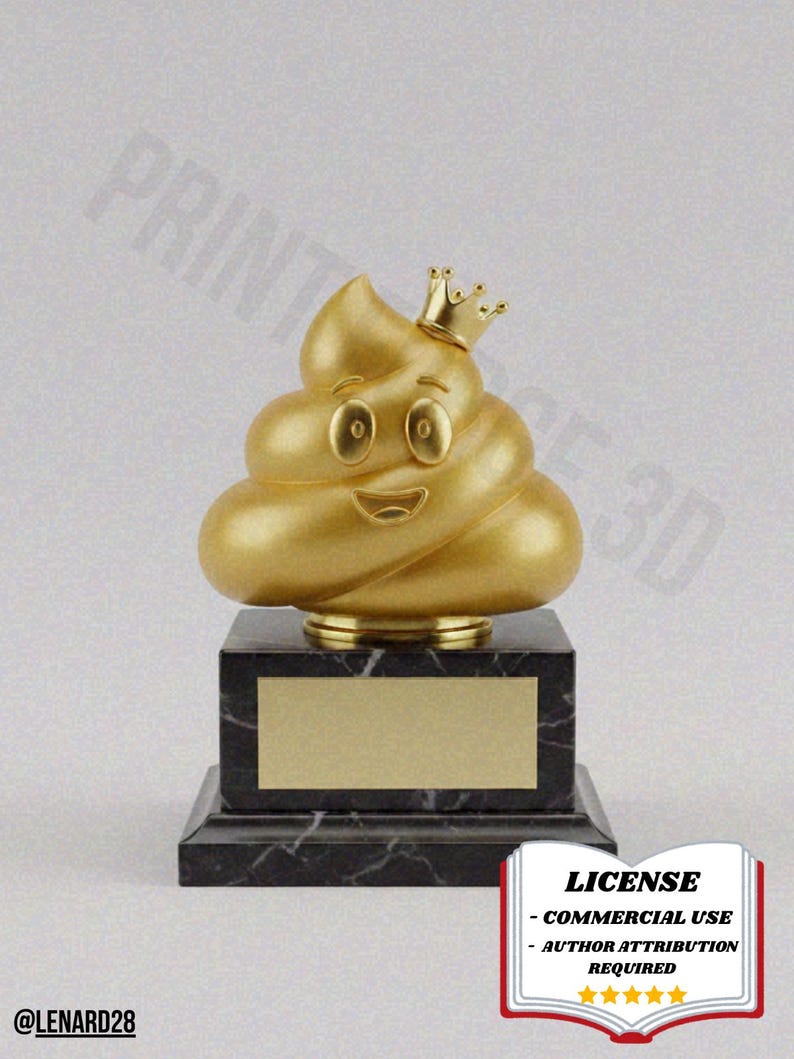 Funny Poop King Trophy, Cartoon Emoji Crown, Gag Gift Decor - 3D ...