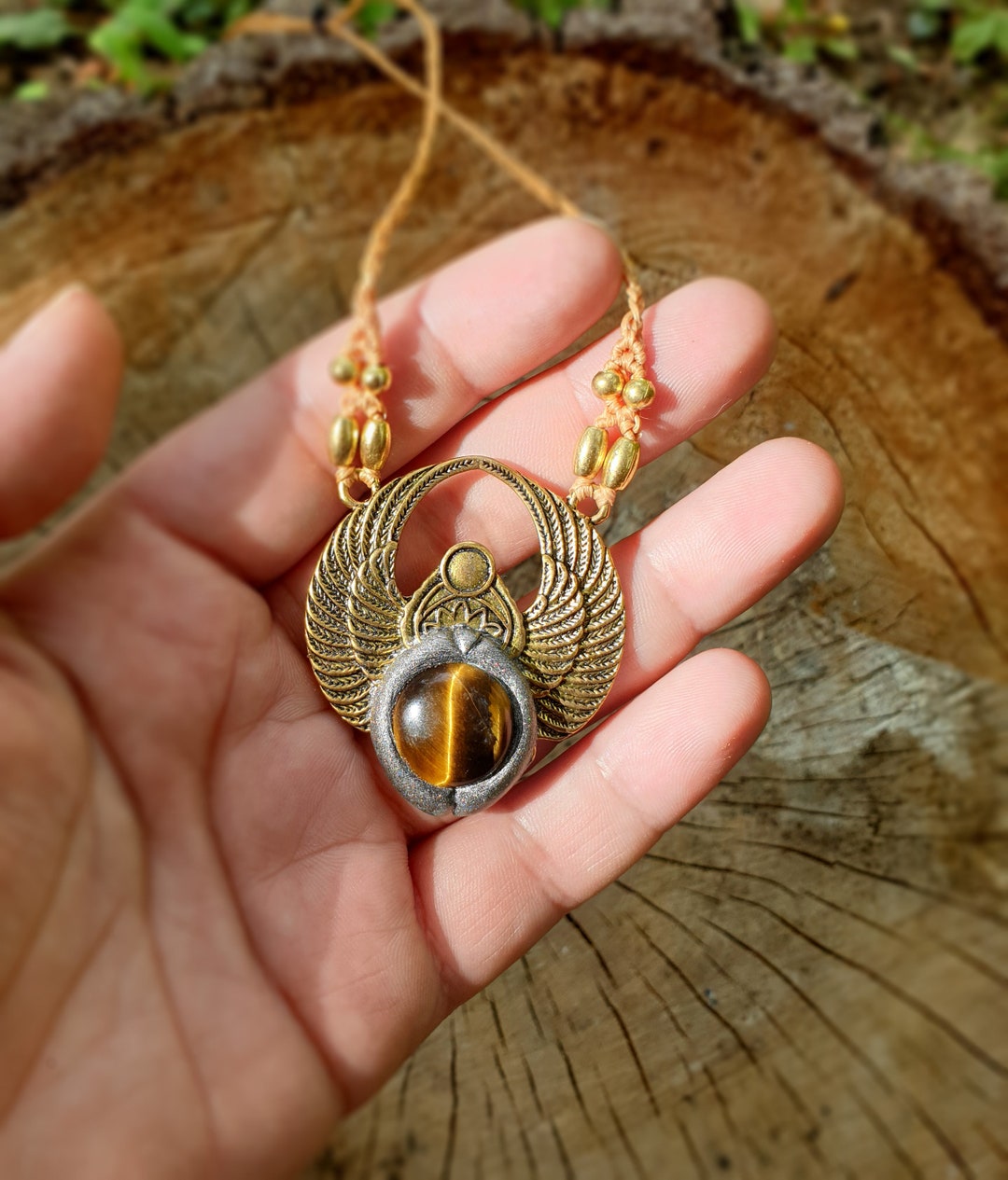 Golden Tigers Eye Pendant Scarab Amulet Scarab Pendant - Etsy