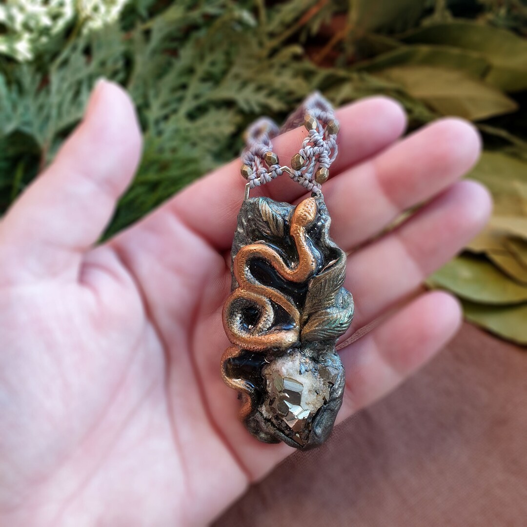 Raw Pyrite Pendant - Snake Amulet - Snake Pendant - Cosmic Serpent - Etsy
