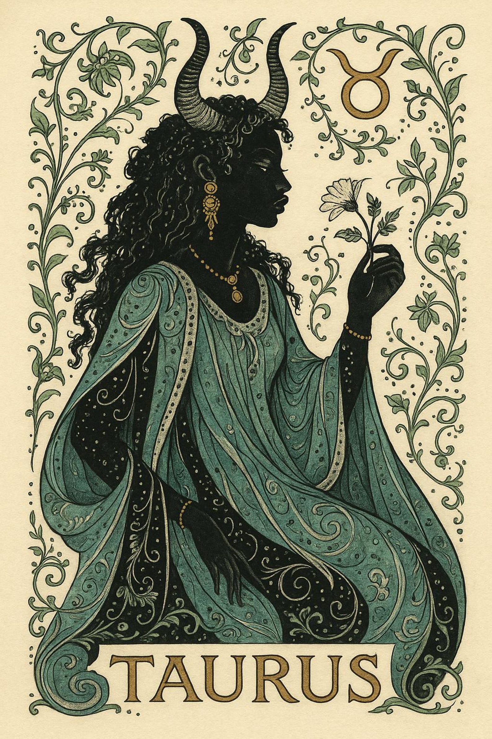Aries Black Zodiac Art Print – Afro Goddess Mucha Style Illustration ...