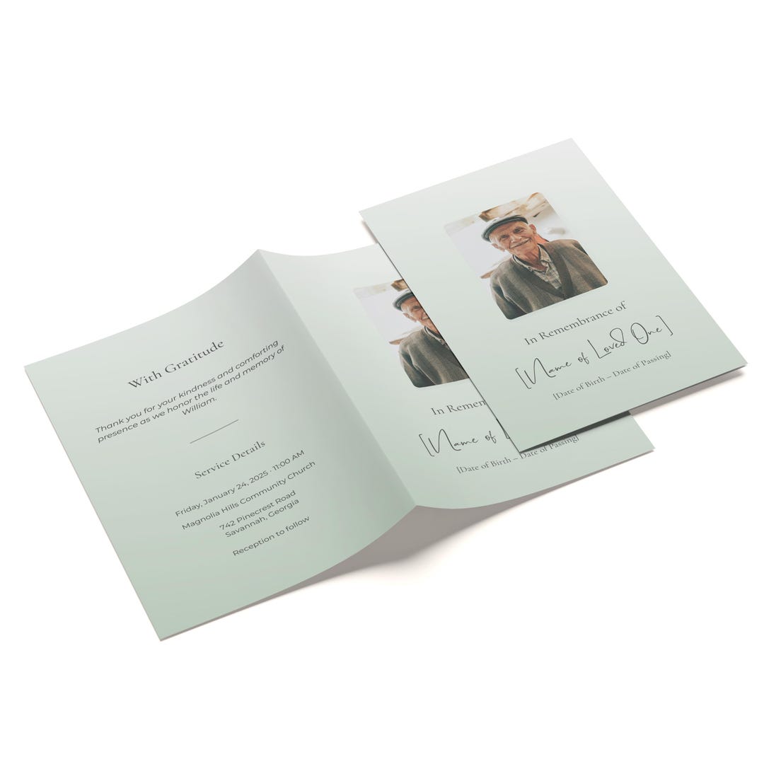 Minimalist Classic Green Funeral Program Template | Traditional Bifold ...