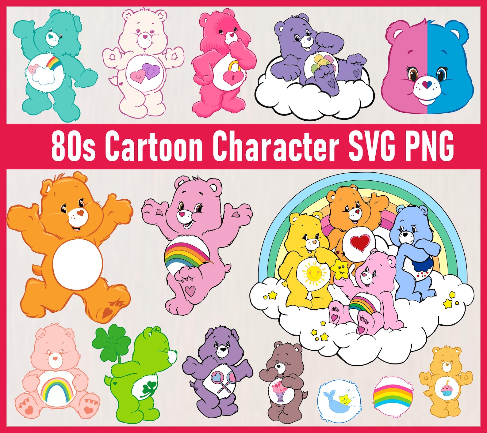 80s Cartoon Character SVG PNG Bundle, Retro Clipart (digital Download ...