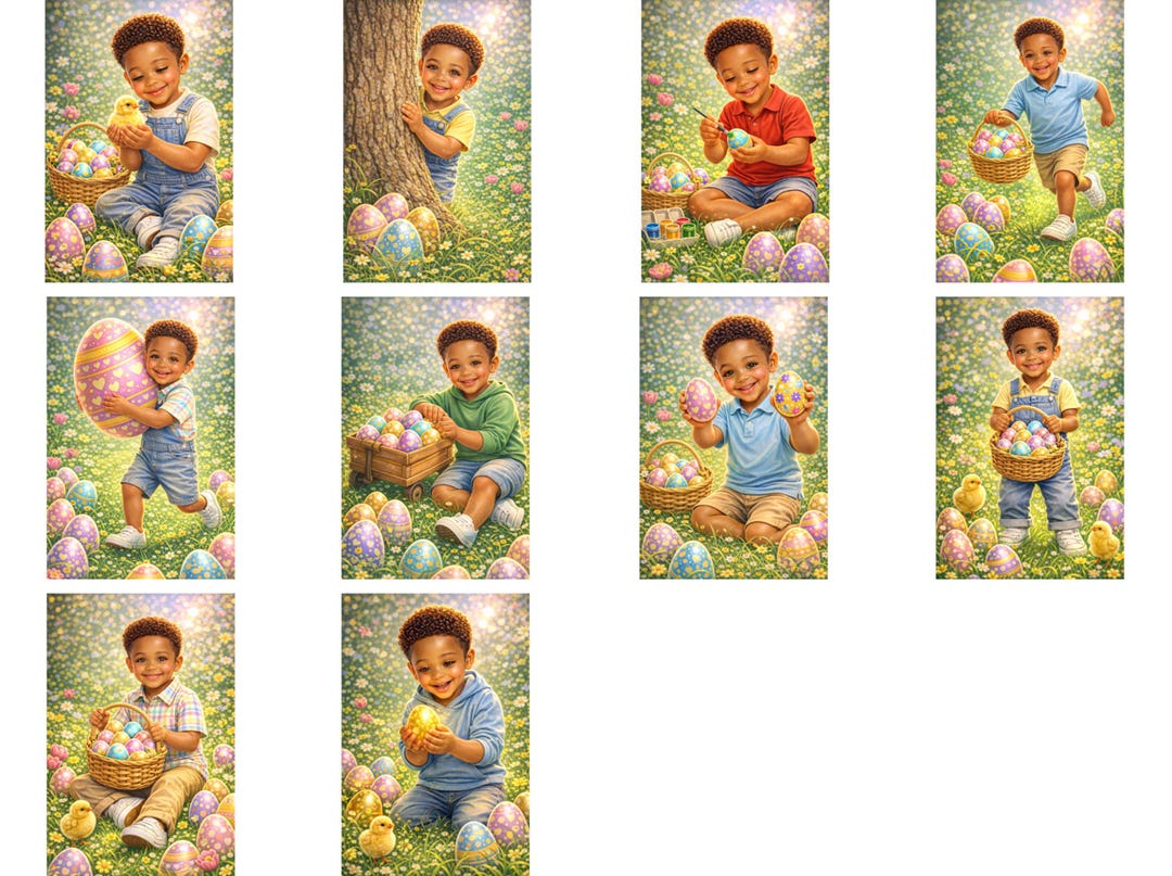 Little Boy Easter Clipart Bundle – Cheerful Illustrations, Easter Egg ...