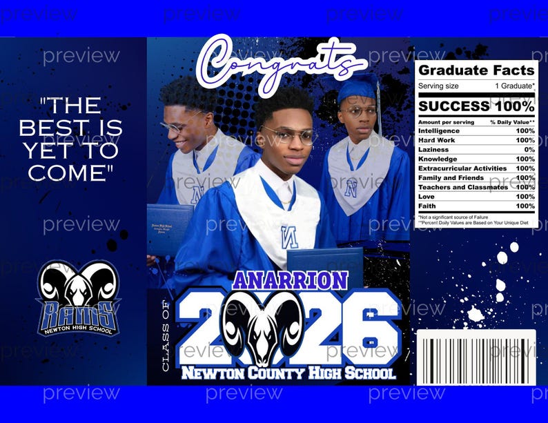 Navy Blue 2026 Graduation Party Favor Template - Editable Chip Bag ...