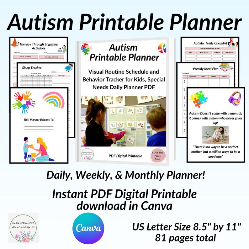 Autism Printable Planner - Visual Routine Schedule & Behavior Tracker ...