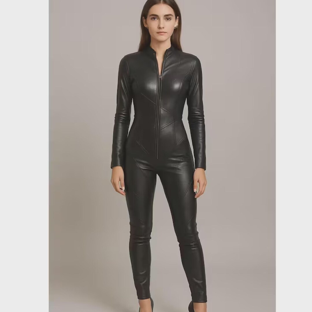 Red & Black Lambskin Leather Catsuit | Handmade Fitted Jumpsuit. - Etsy