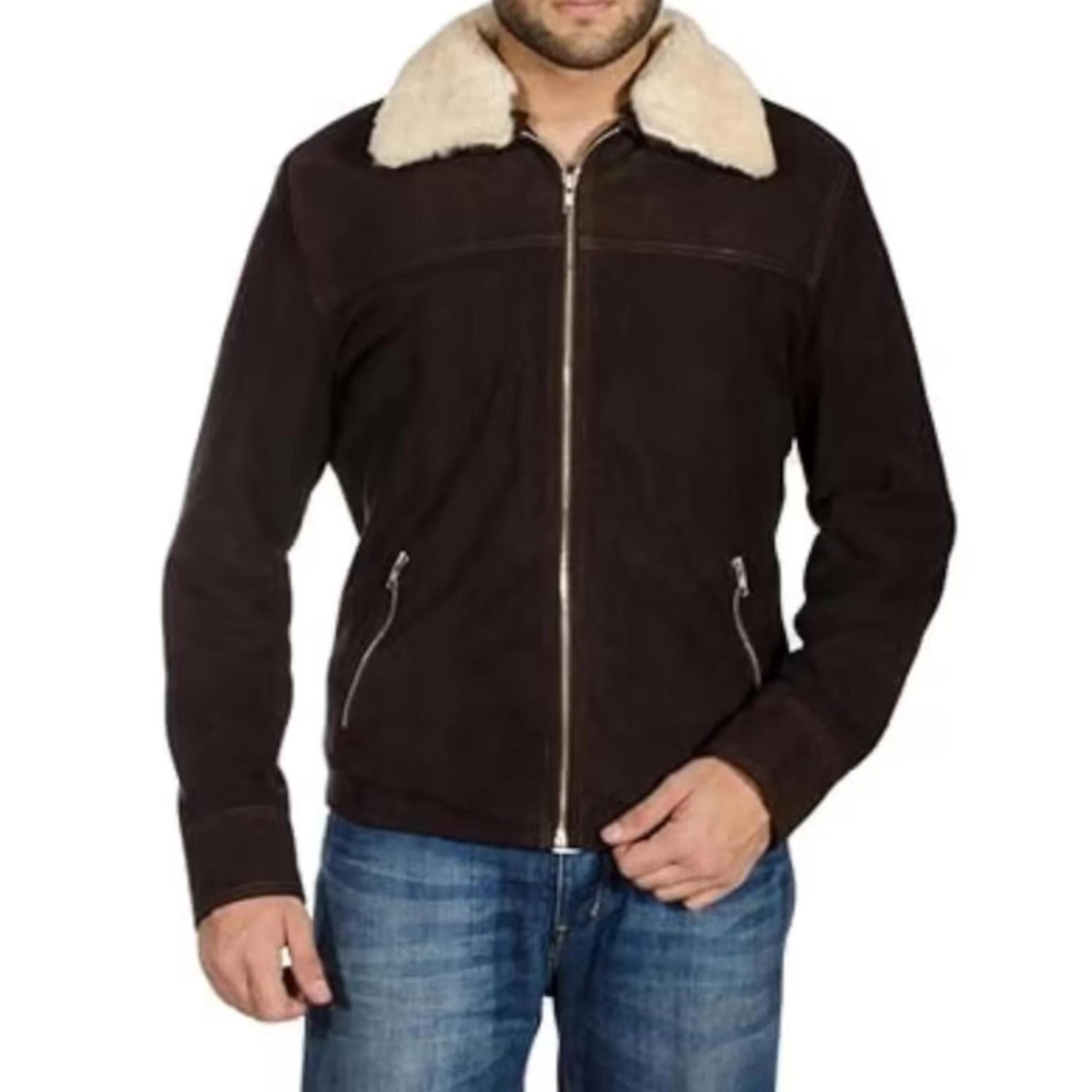 Rick Grimes Inspired Suede Jacket | Faux Fur Collar Biker Coat ...