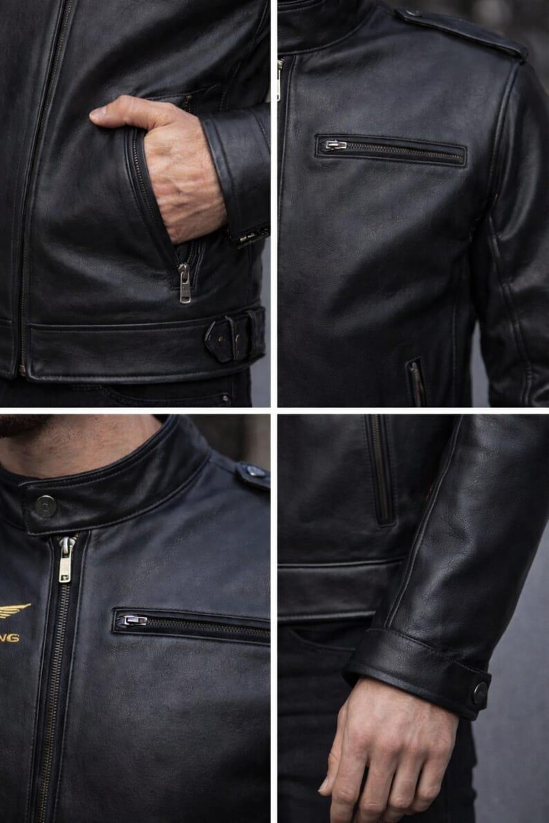 Goldwing Biker Leather Jacket – Men's Genuine Cowhide, Embroidered Wing ...