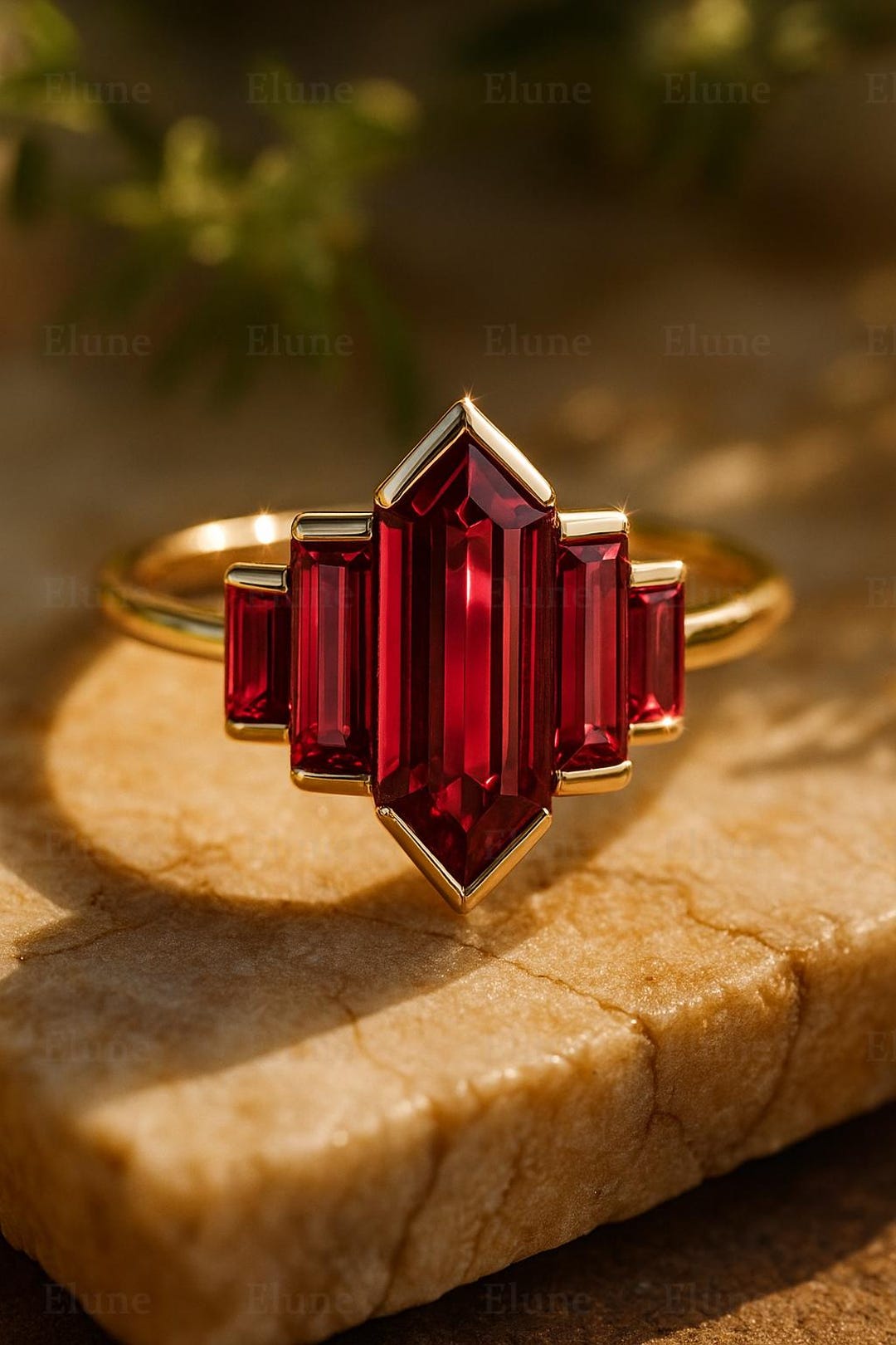 Art Deco Ruby Ring • Geometric Lab Created Red Gemstone - Etsy