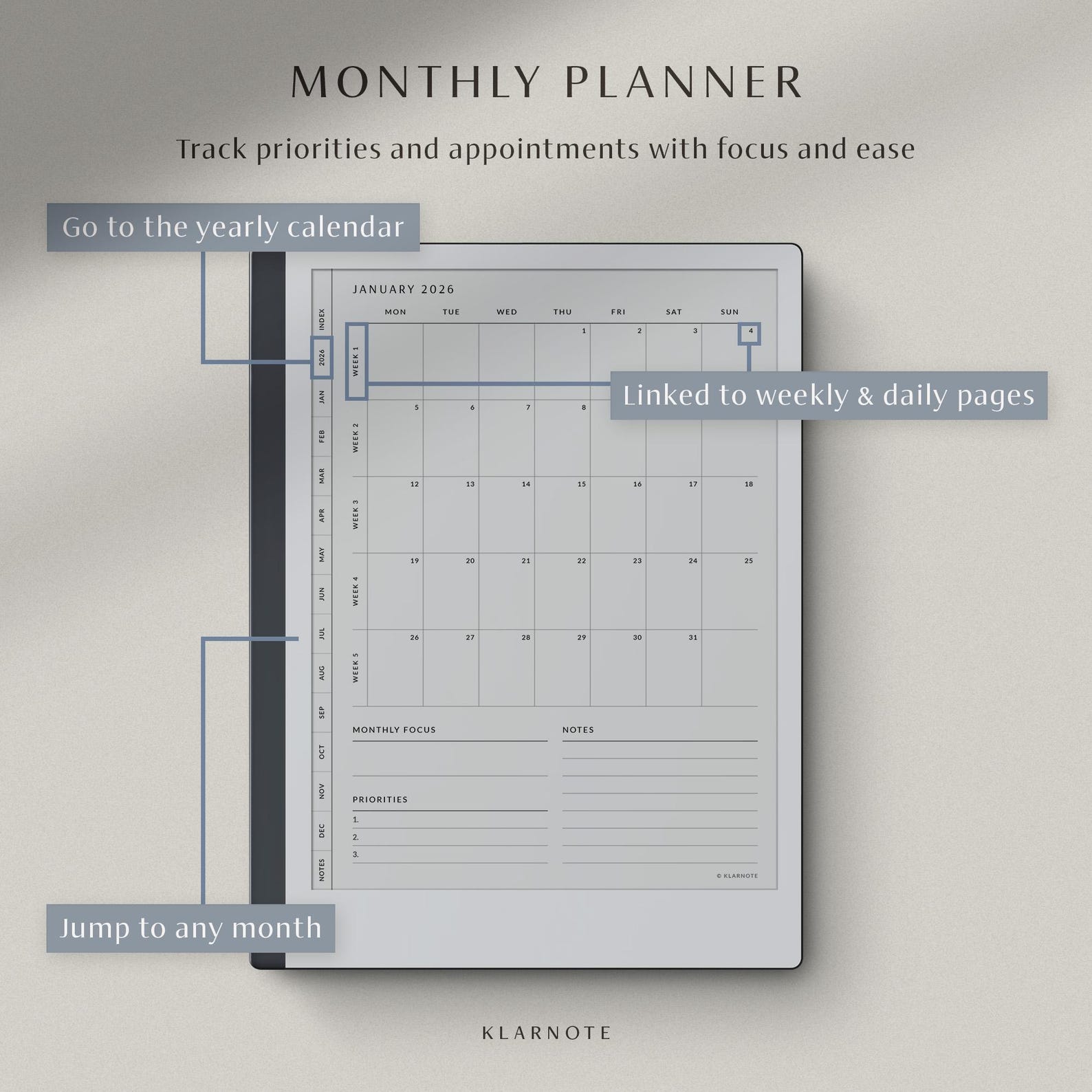Remarkable 2 2026 Planner, Digital Daily & Weekly Planner With Monthly ...