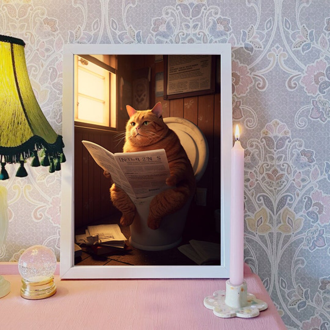 Fat Cat Toilet Newspaper Poster, Wall Decor, Home Decor, No Framed - Etsy
