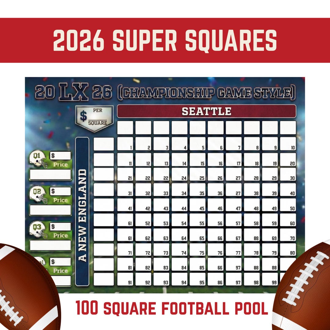 Big Game Football Squares | 100 Squares Football Pool | 2025 ...