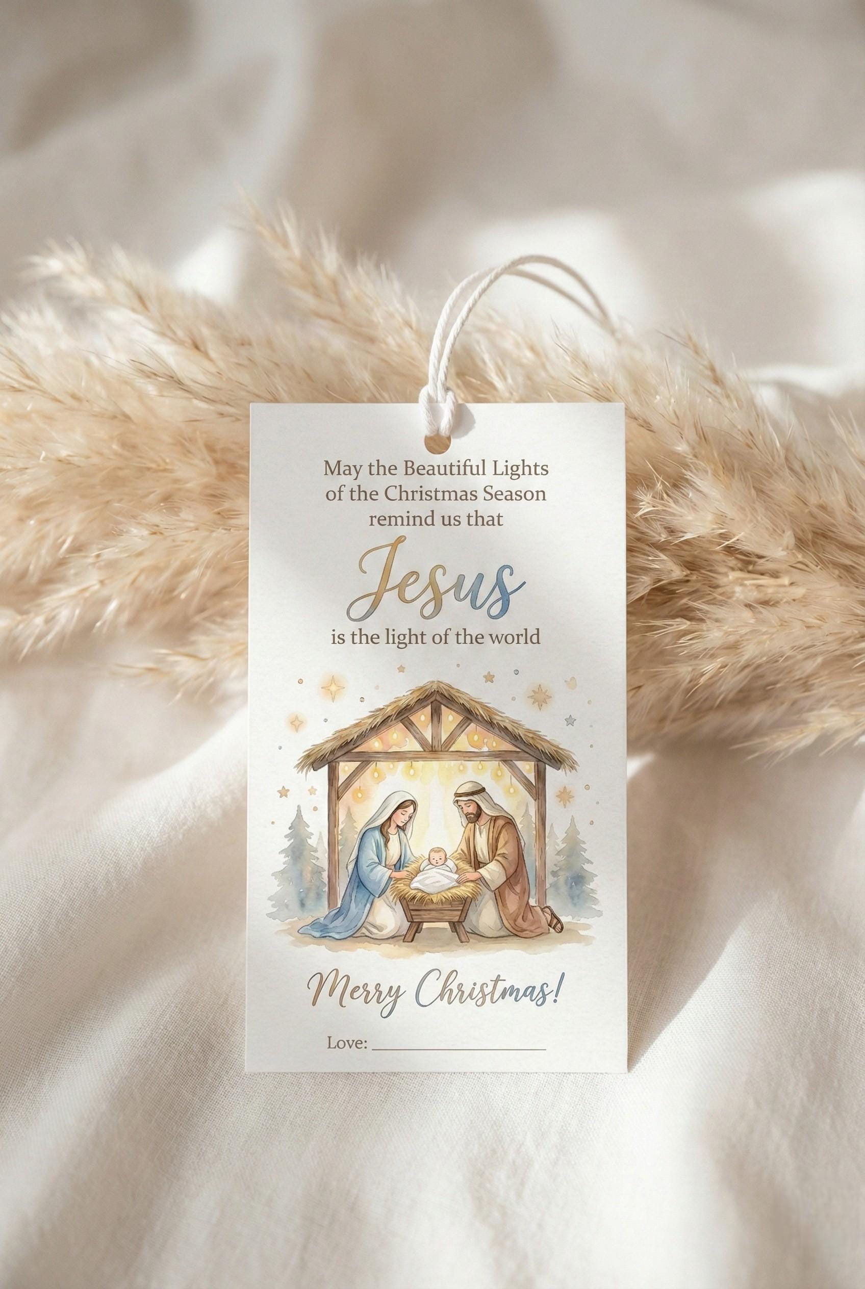 Editable Nativity Jesus is the Light Gift Tags • Religious Holiday ...