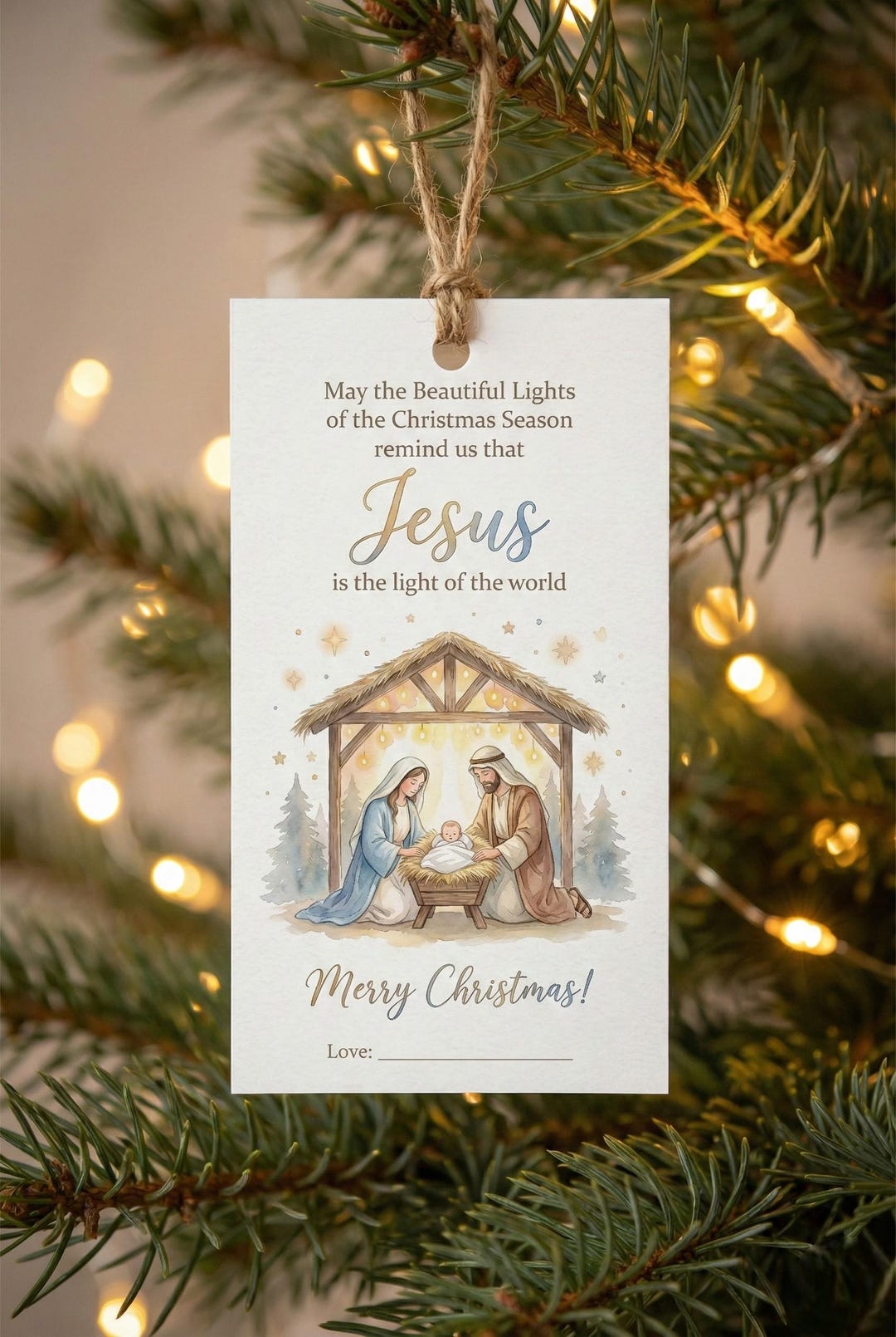 Editable Nativity Jesus is the Light Gift Tags • Religious Holiday ...