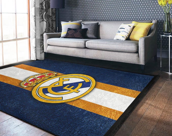 Real Madrid Soccer Rug, Football Club Logo Area Rug, Navy Gold Sports ...