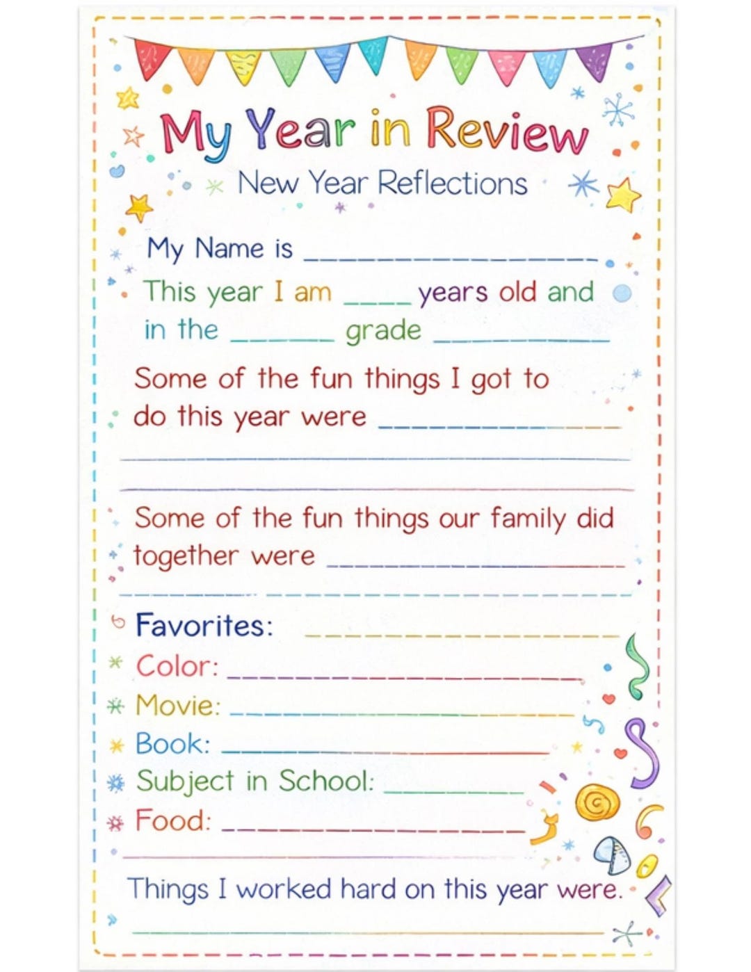 My Year in Review Worksheet for Kids | New Year Reflection Printable ...