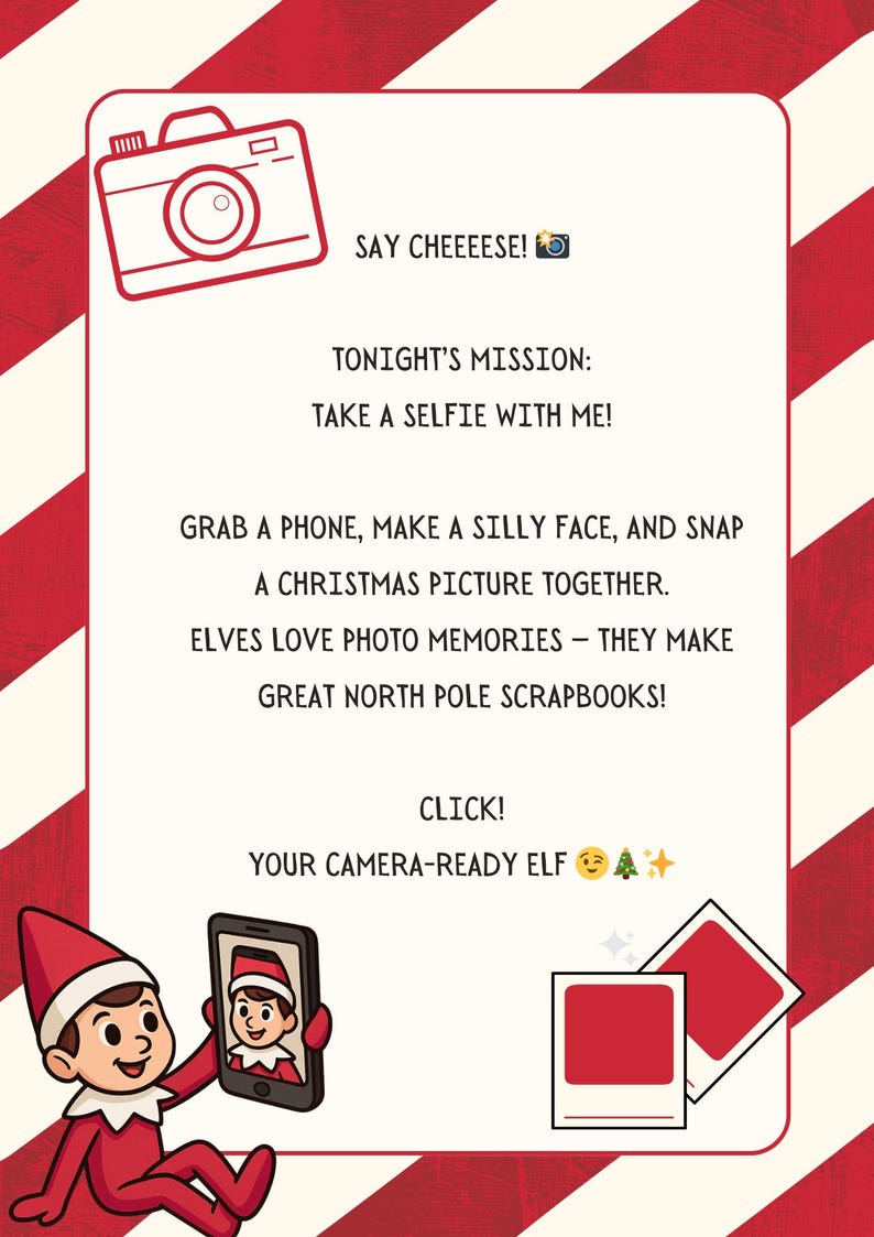 Elf Selfie Letter Printable – Photo Day Elf Note, Take a Selfie With ...