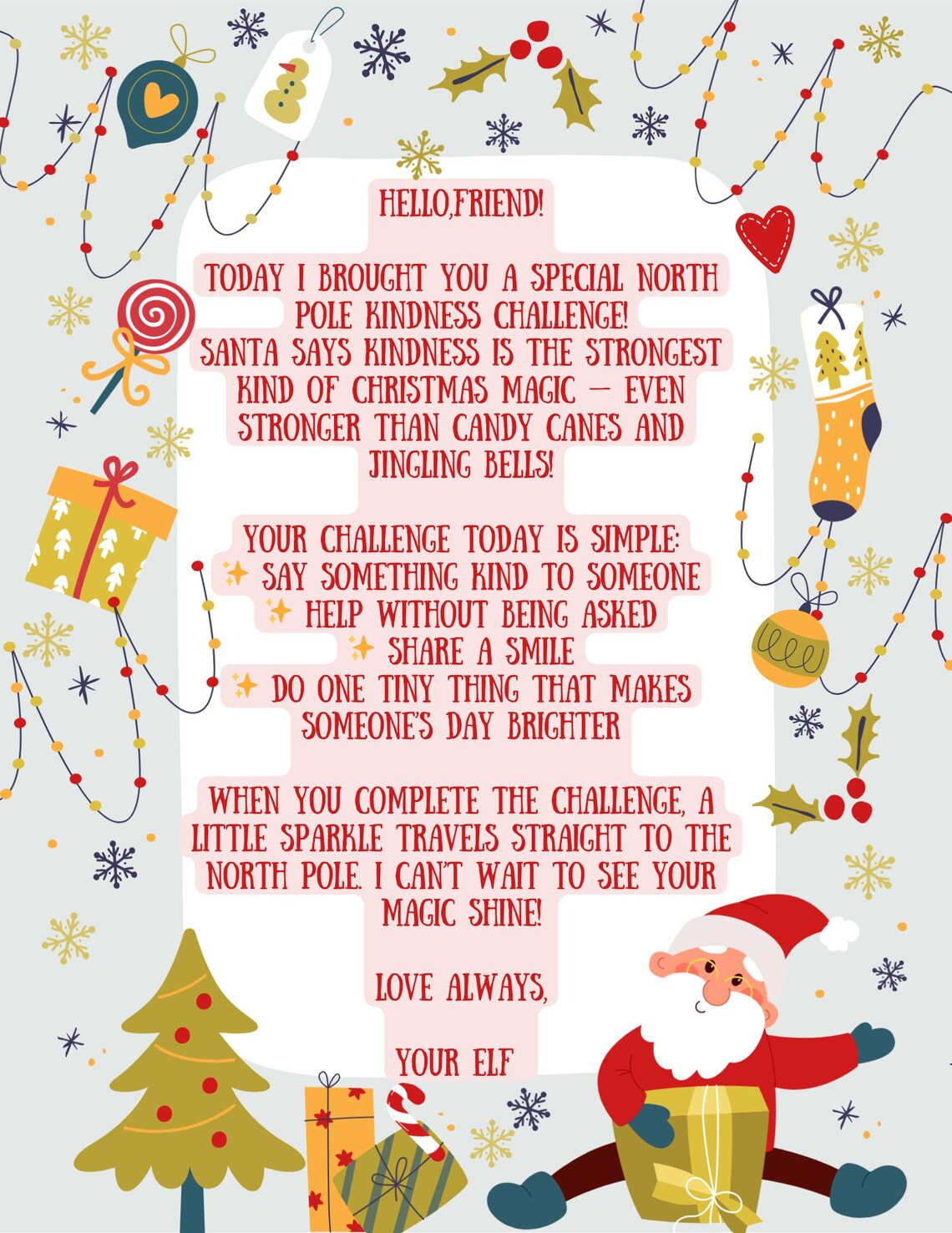 Elf Kindness Challenge Letter Printable – Elf on the Shelf Note ...