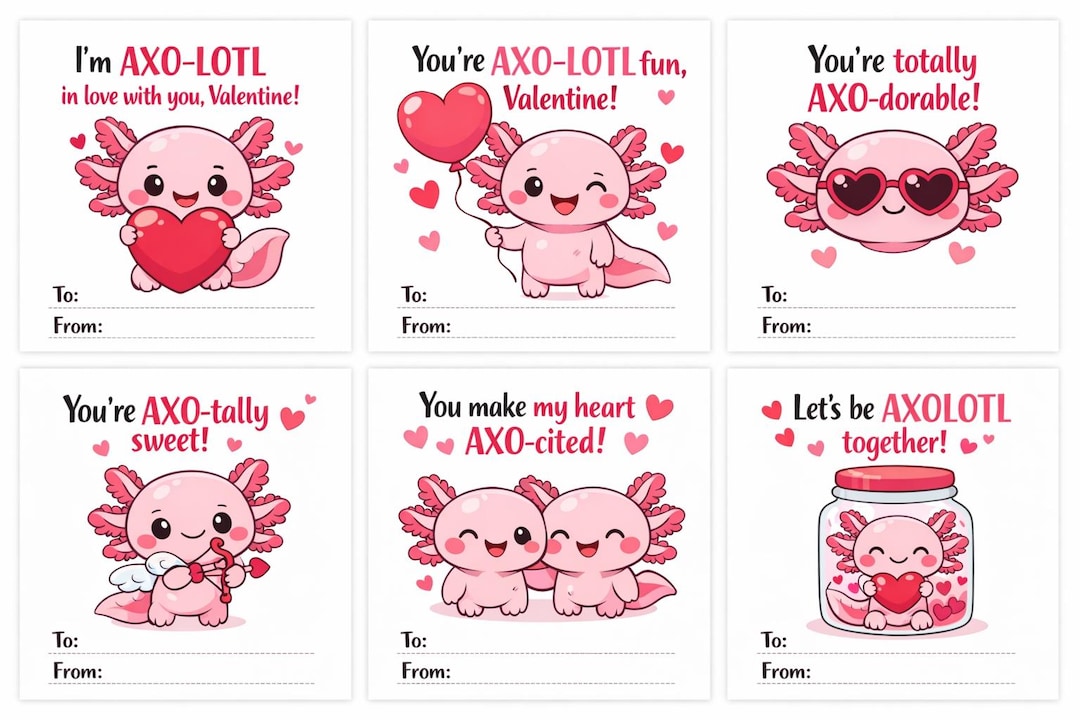 Axolotl Valentine Cards for Kids | Cute Viral Classroom Valentines ...