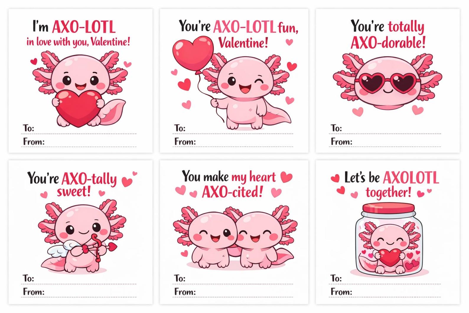 Axolotl Valentine Cards for Kids | Cute Viral Classroom Valentines ...